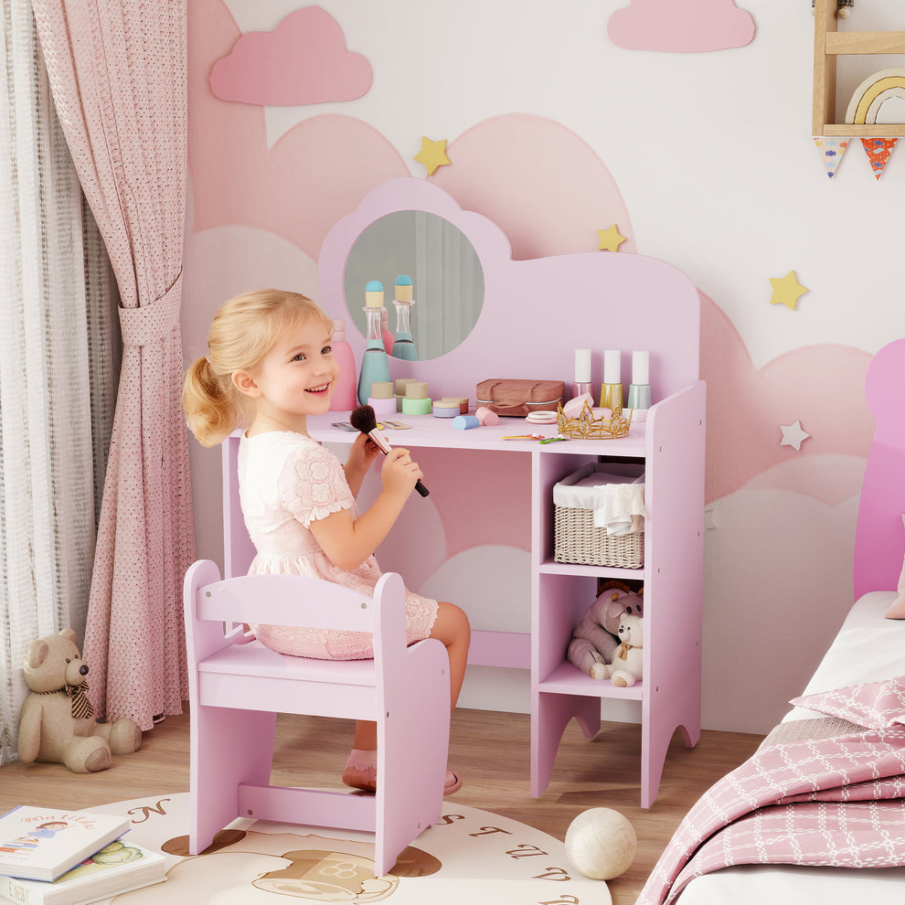 Kids Dressing Table with Mirror, Stool, Vanity Table, Purple – QuidsIn ...