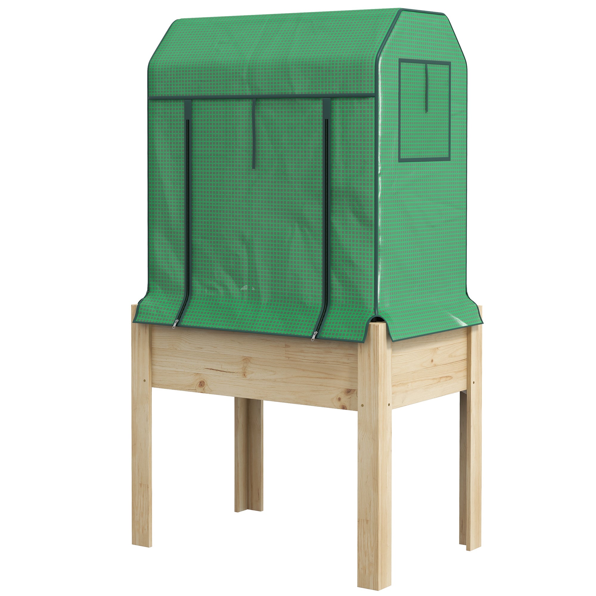 Wooden Planter Box with PE Greenhouse Cover and Bed Liner, Raised Gard ...