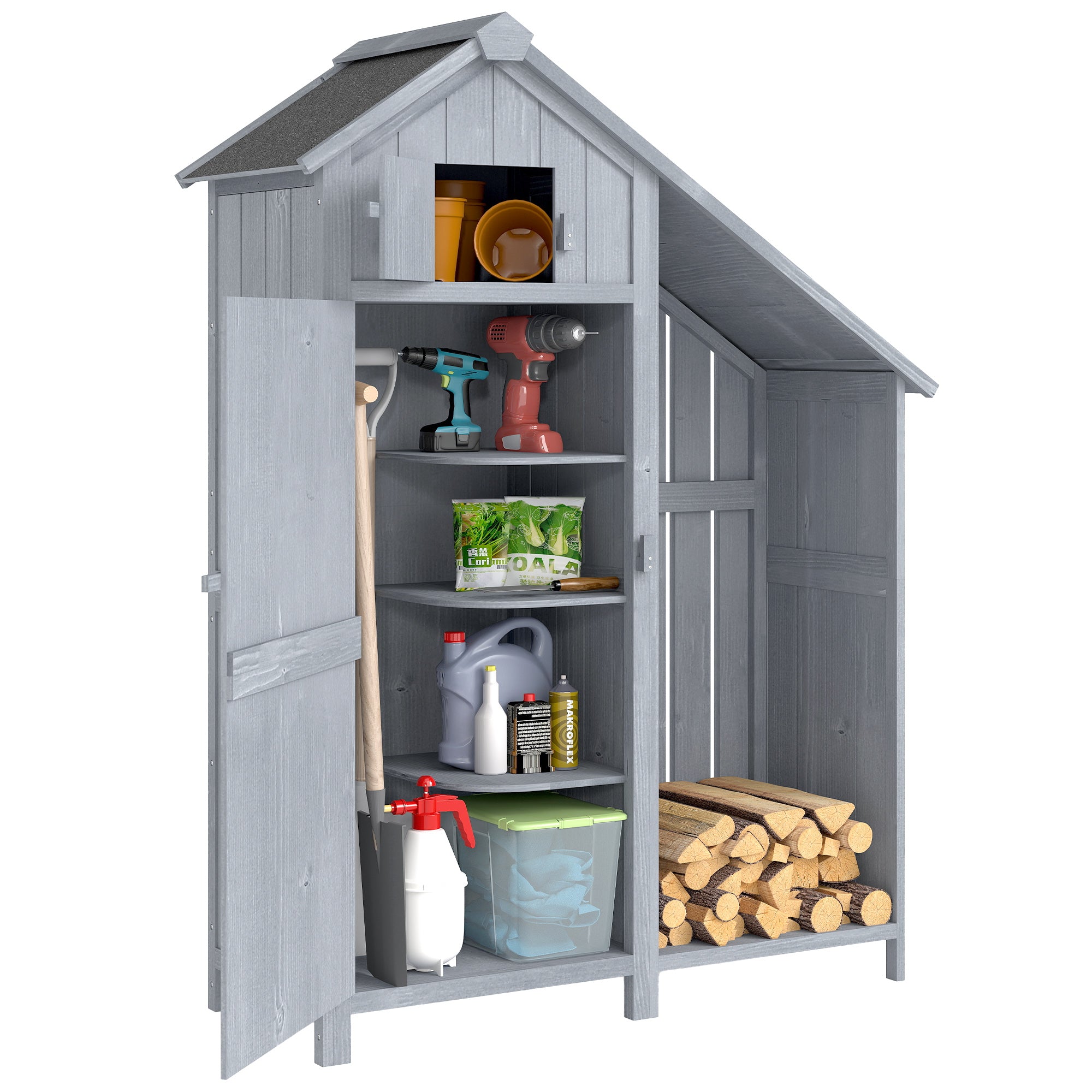 Fir Garden Storage Shed With Shelves Log Rack, For Garden Tools ...