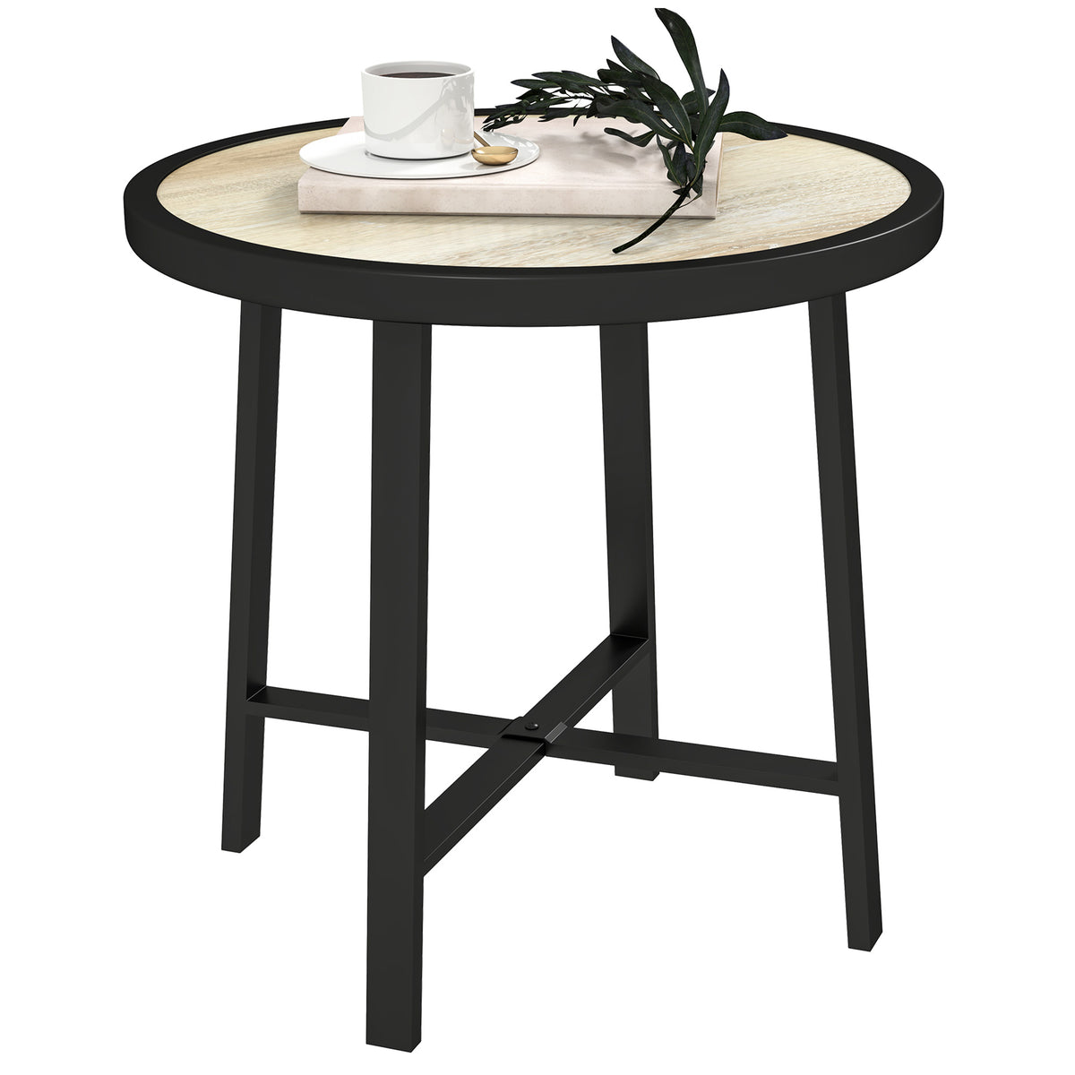 50.5cm Round Garden Table with SPC Tabletop, Nature Wood Finish ...