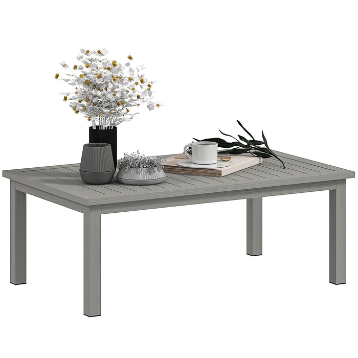 Aluminium Outdoor Coffee Table Patio Table w/ Grey Wood Grain Effect ...