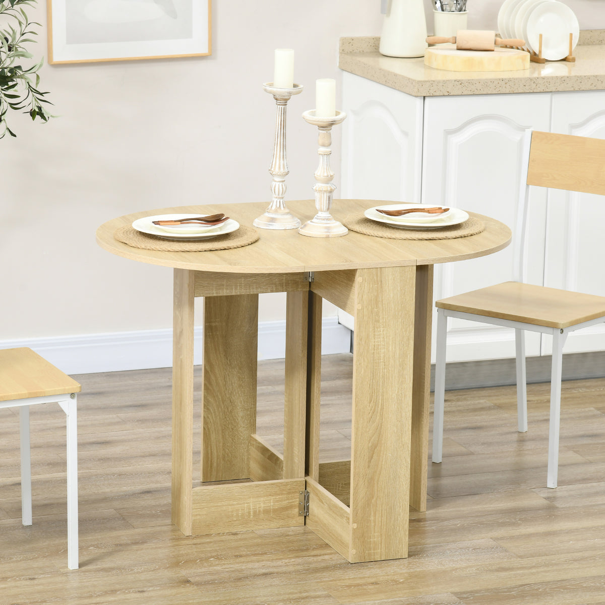 Folding Dining Table Foldable Drop Leaf Dinner Table for Kitchen Oak ...