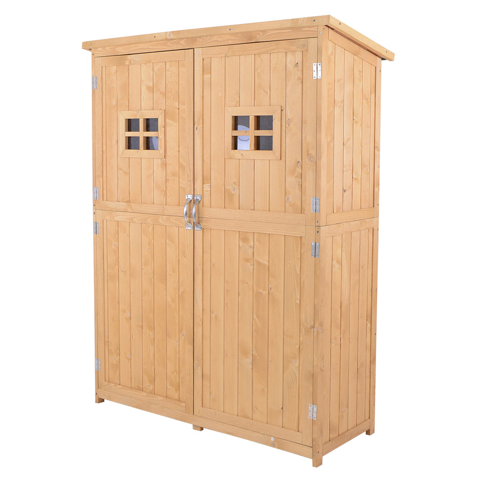 Wooden Garden Storage Shed Tool Cabinet Organiser with Shelves, Two Wi ...