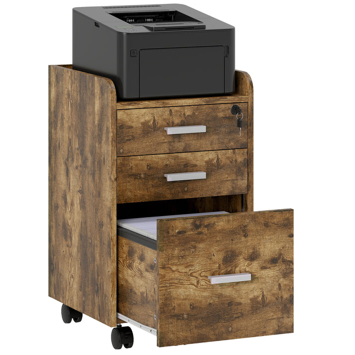 Mobile Filing Cabinet, Lockable File Cabinet with 2 keys Rustic Brown ...