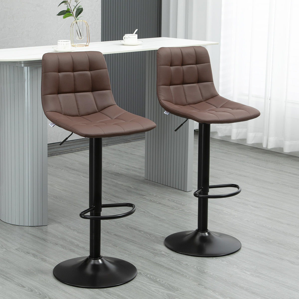 HOMCOM Bar Stools Set of 2, Adjustable Breakfast Dining Stools for ...